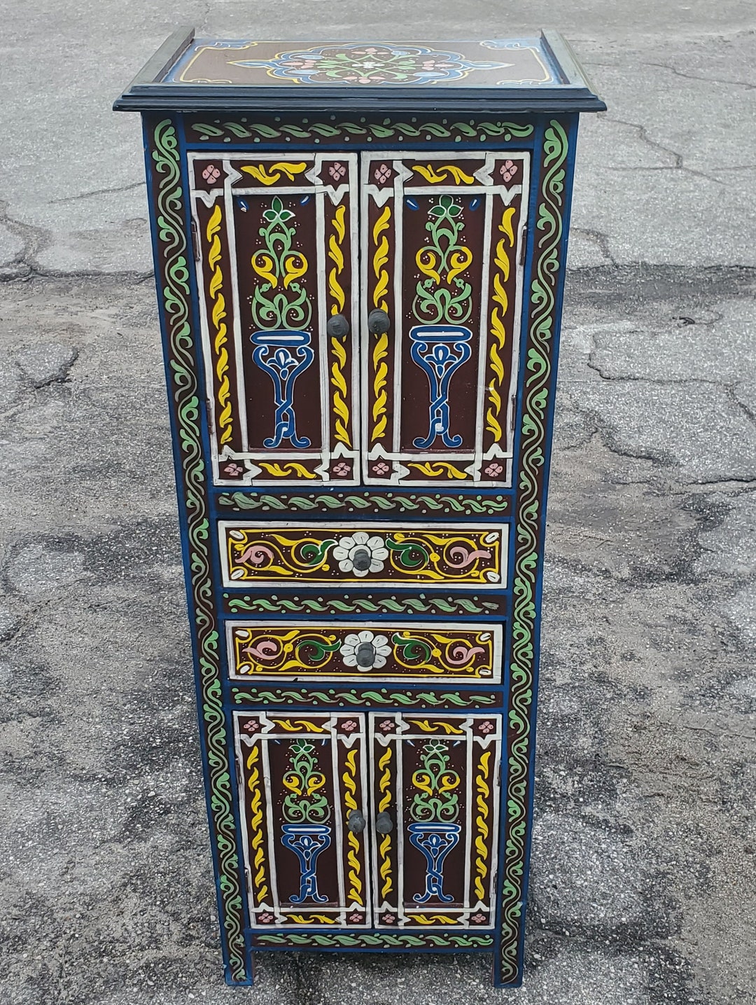Moroccan Hand Painted Storage Cabinet Solid Wood / Maroon Zouak - Etsy