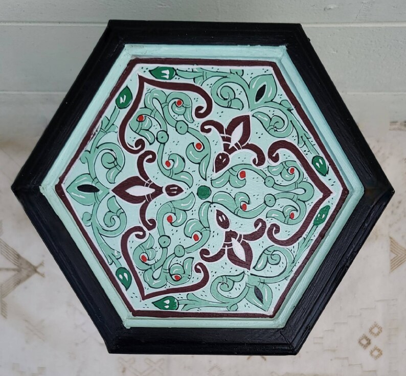 Moroccan Hexagonal Hand Painted Wooden Side Table / Celadon - Etsy