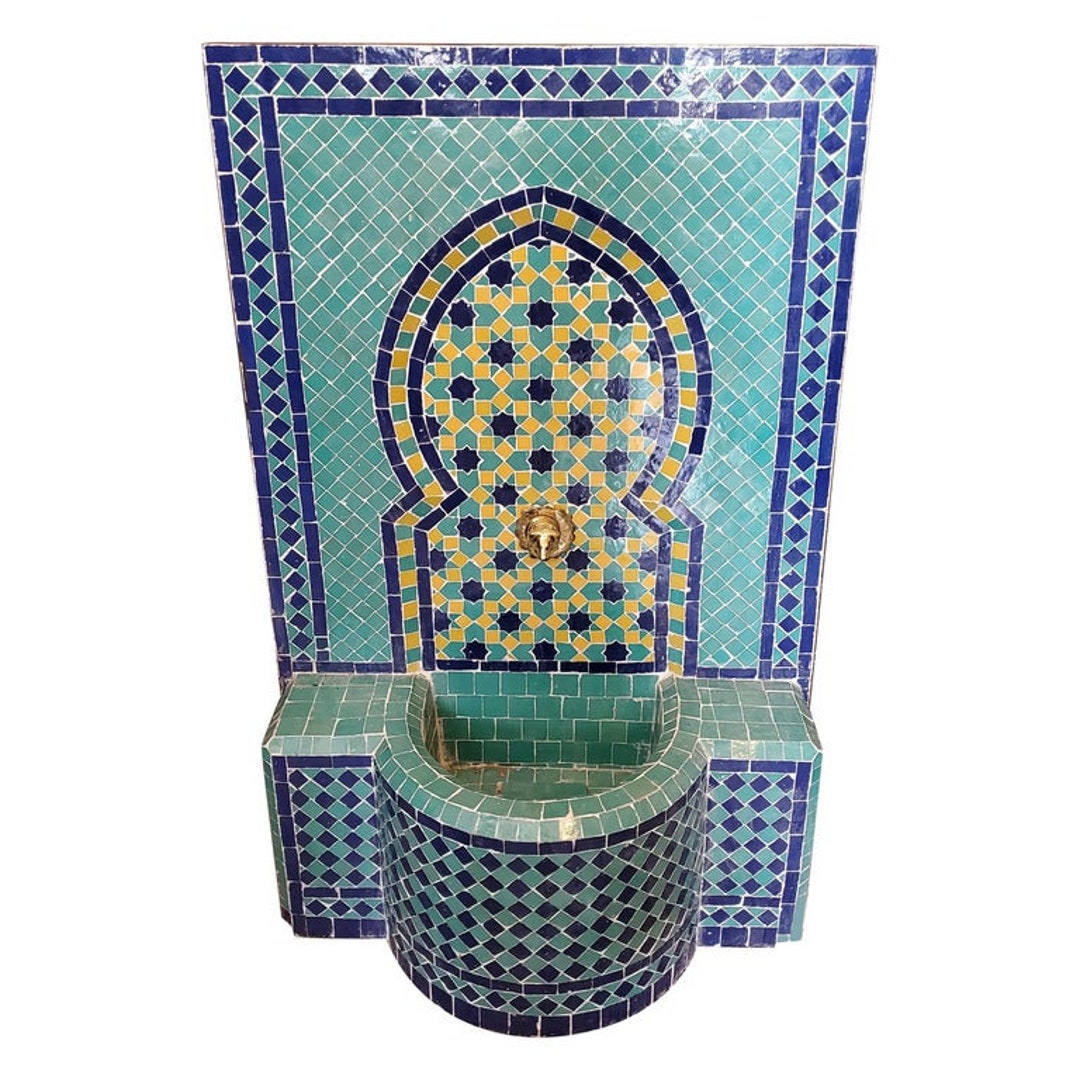 Tarsi3 Aqua Blue and Yellow Moroccan Mosaic Tile Fountain - Etsy