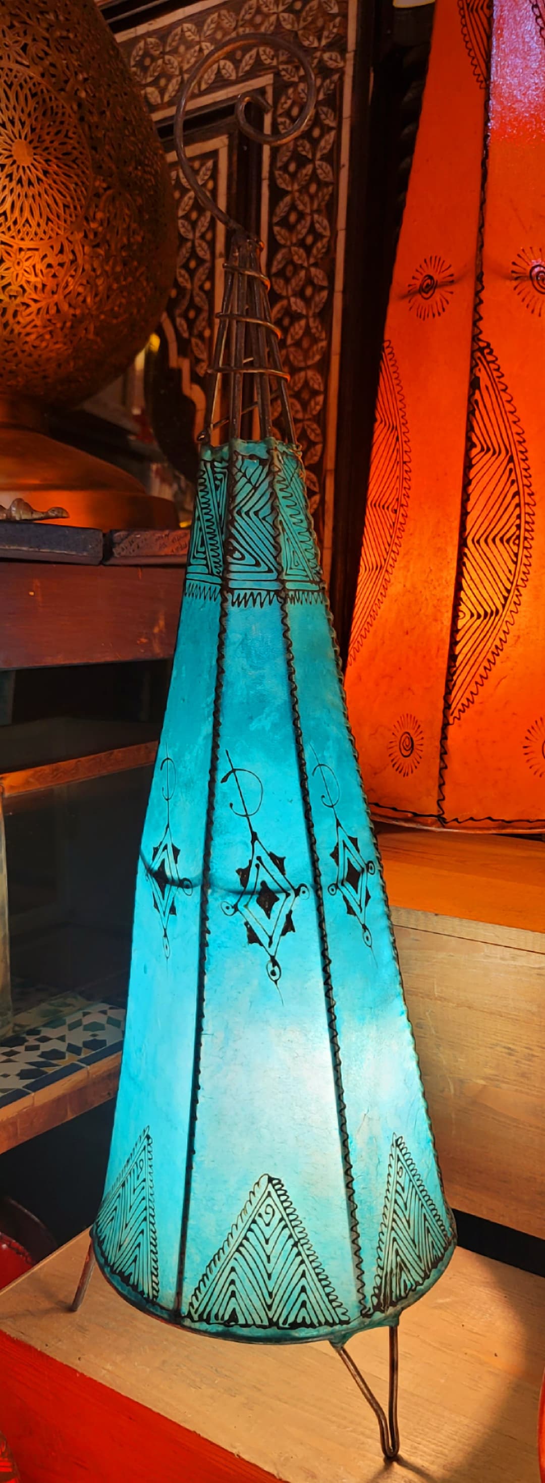 27 Bright Turquoise / Emerald Moroccan Goat Skin / Henna Lamp - Etsy