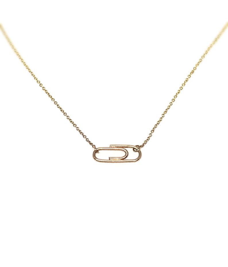 Solid 14 Karat Yellow Gold Mini Paperclip Necklace Etsy