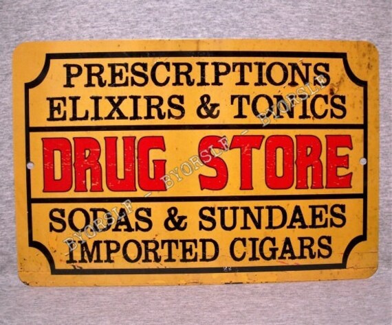 Metal Sign DRUG STORE Pharmacy Elixirs Tonics Sodas Sundaes | Etsy