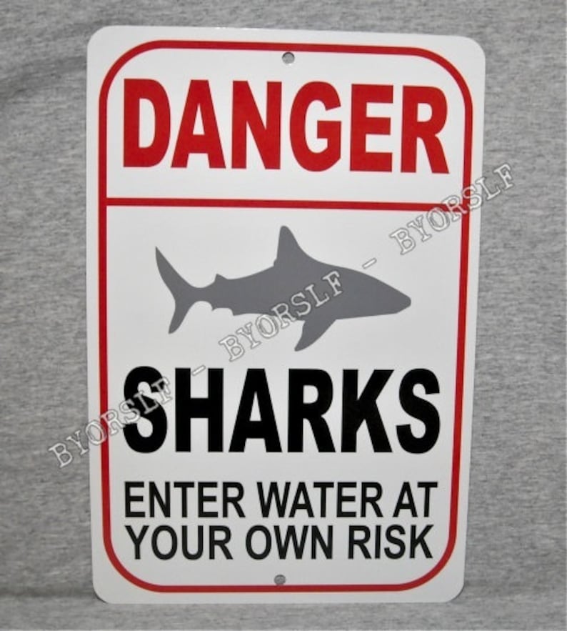 Metal Sign DANGER SHARKS Warning Tiger Great White Shark No - Etsy