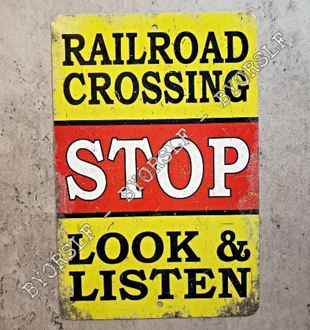 Metal Sign RAILROAD Crossing Stop Look & Listen Red Signal Railway ...