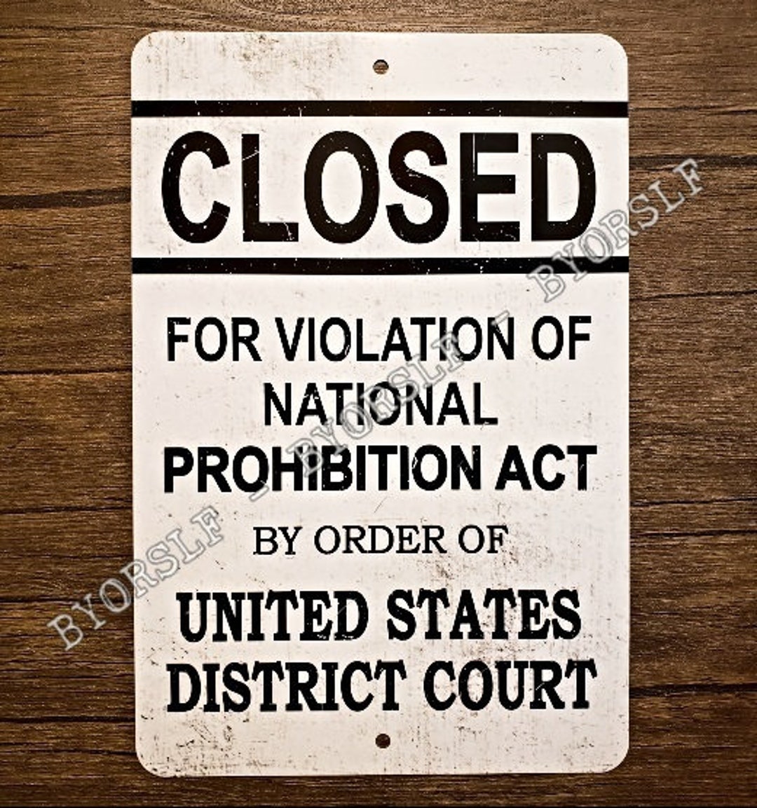 Metal Sign PROHIBITION Act Alcohol Ban Closed Bar Tavern Pub Decor ...