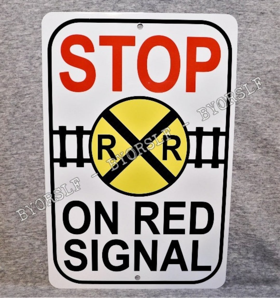 Metal Sign RAILROAD Crossing Stop on Red Signal Railway Train Transport ...