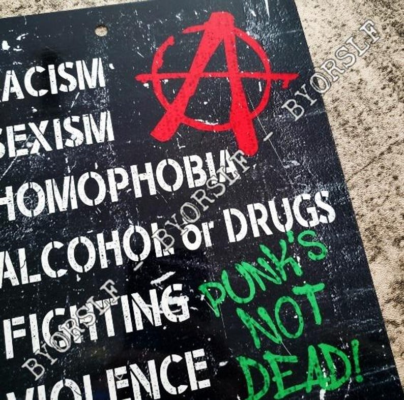 Metal Sign PUNK ROCK Club Music Venue Rules Policies Punx Subculture NO ...