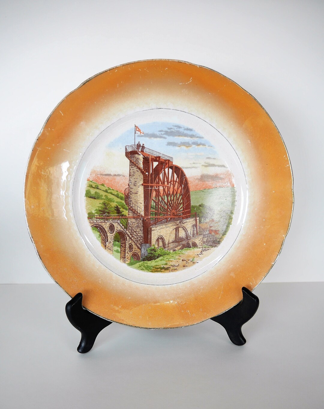 Antique Water Wheel Lusterware Cabinet Plate, American China Co - Etsy
