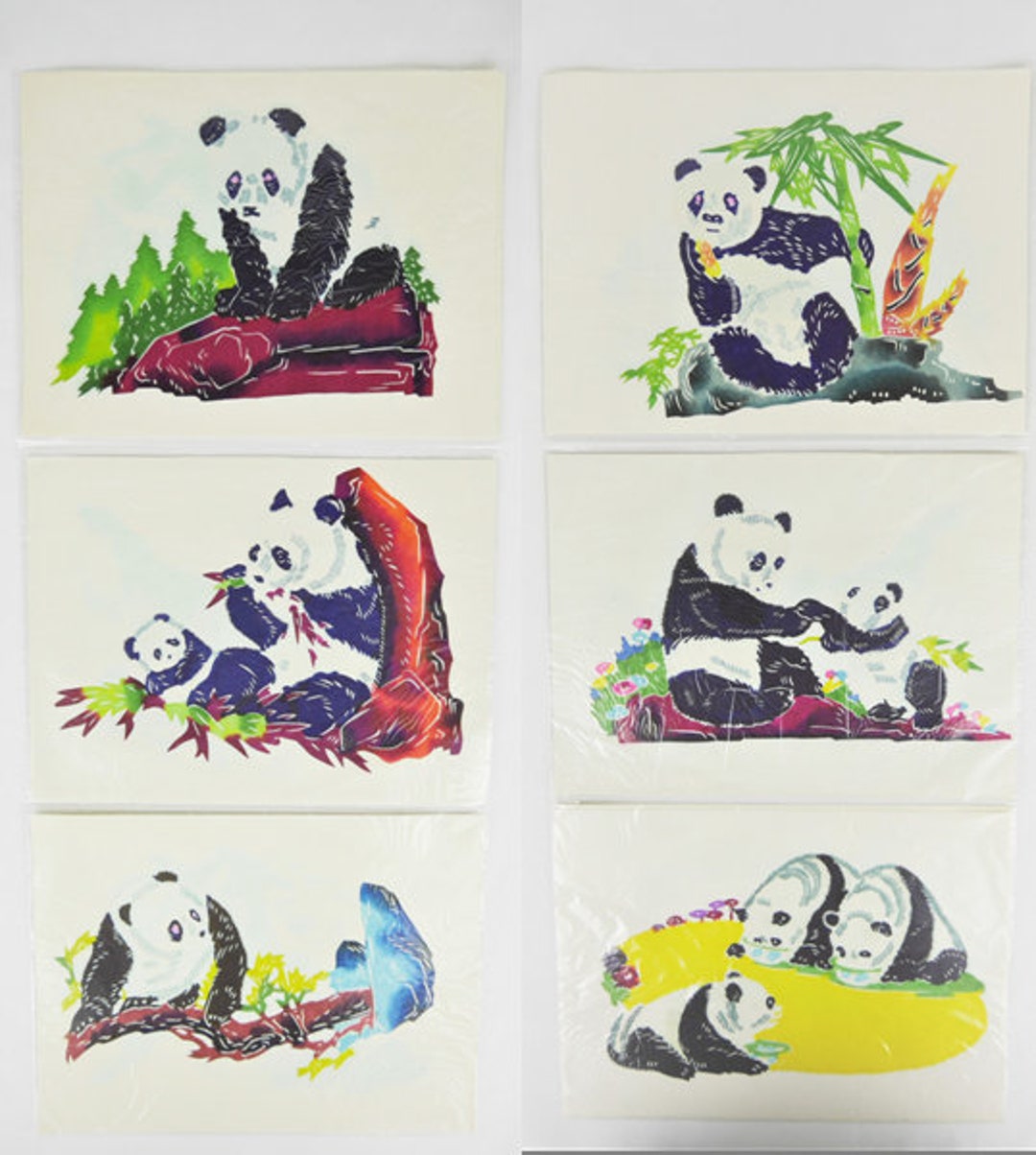 Chinese Cut Paper Panda Bear Art, Hand Cut Colorful Watercolor Asian ...
