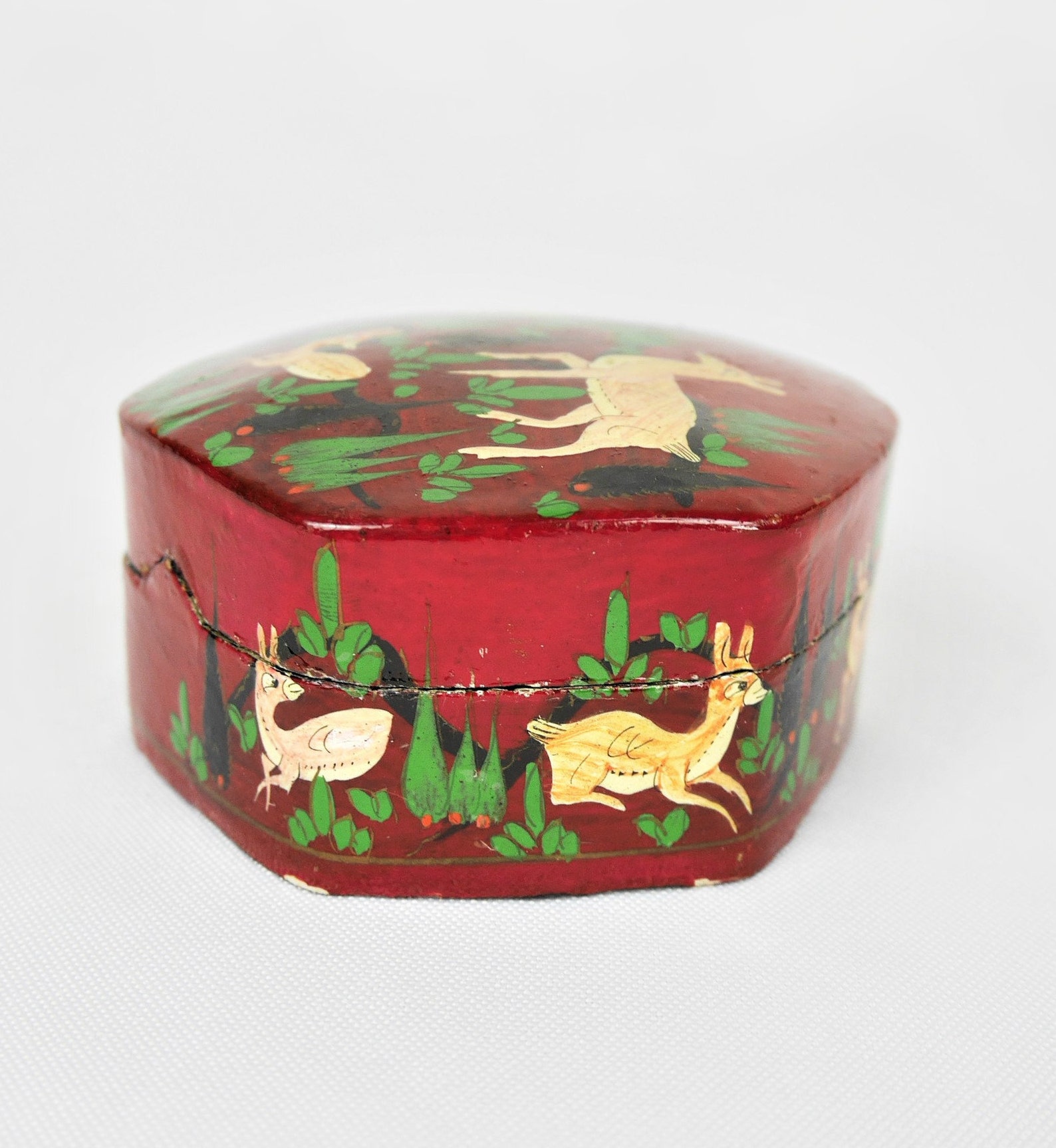 Vintage Kashmir Papier Mache Trinket Box Presentation Ring | Etsy