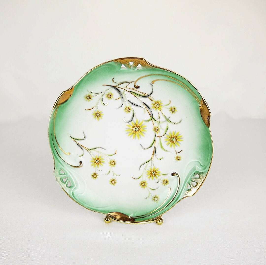Vintage Trimont Ware Japan Plate, MCM Green With Yellow Daisies ...