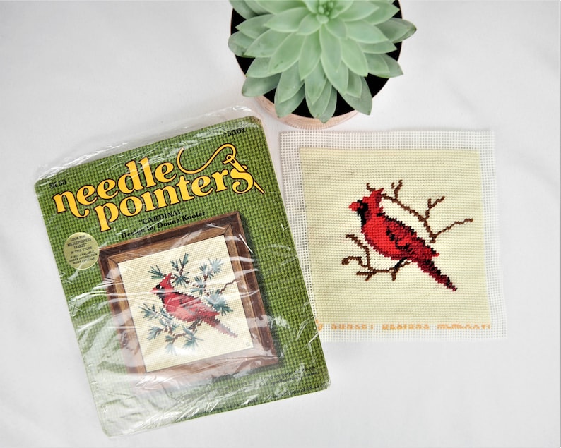 Vintage Cardinal Needlepoint Kit Partially Completed Sunset - Etsy