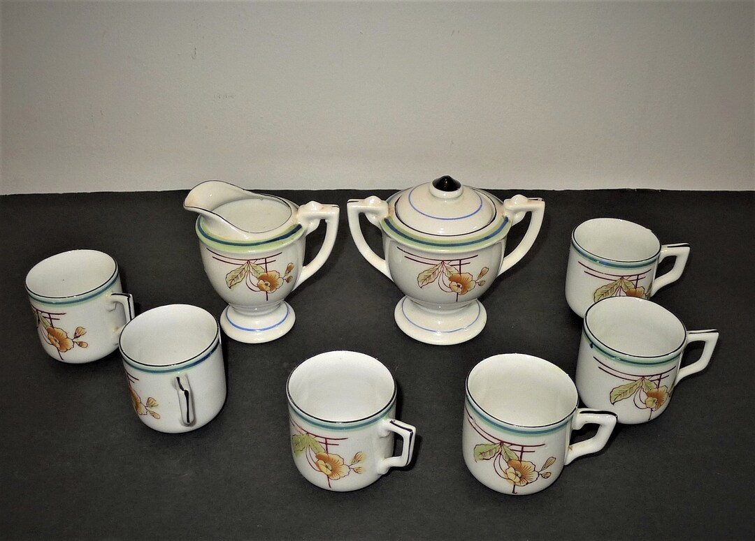 Old Japanese Tea Service ECHO WARE 6 Cups, Sugar Bowl, Creamer ...