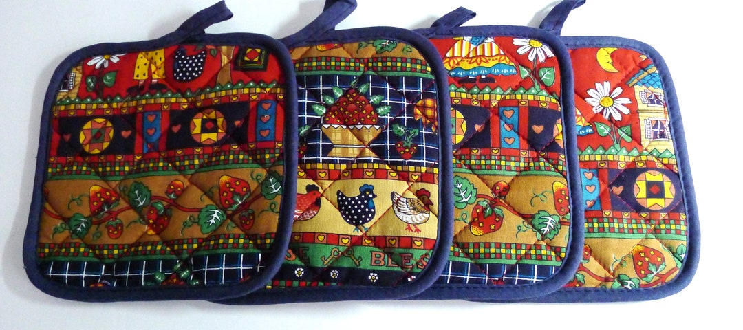 Ensemble de 4 maniques/poignées de coton en excellent état - Set of 4 ...