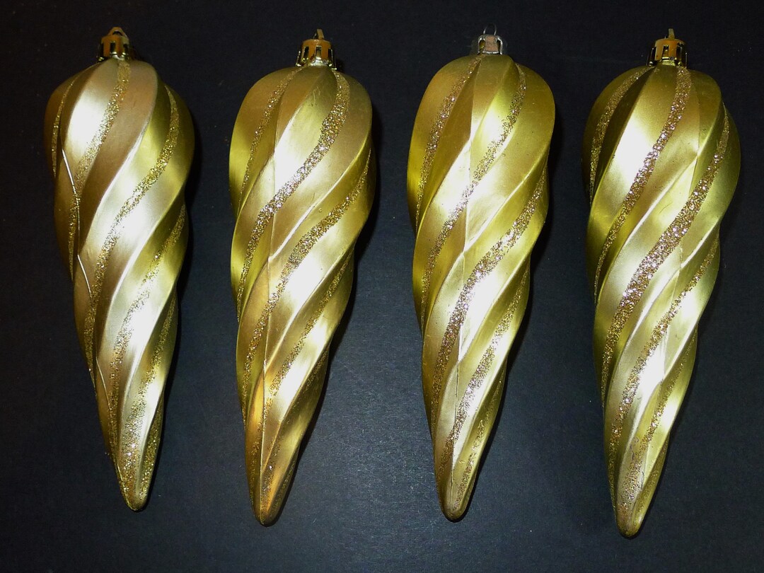 4 Stunning Vintage Hard Plastic Gold Glitter Swirl Icicle Christmas ...