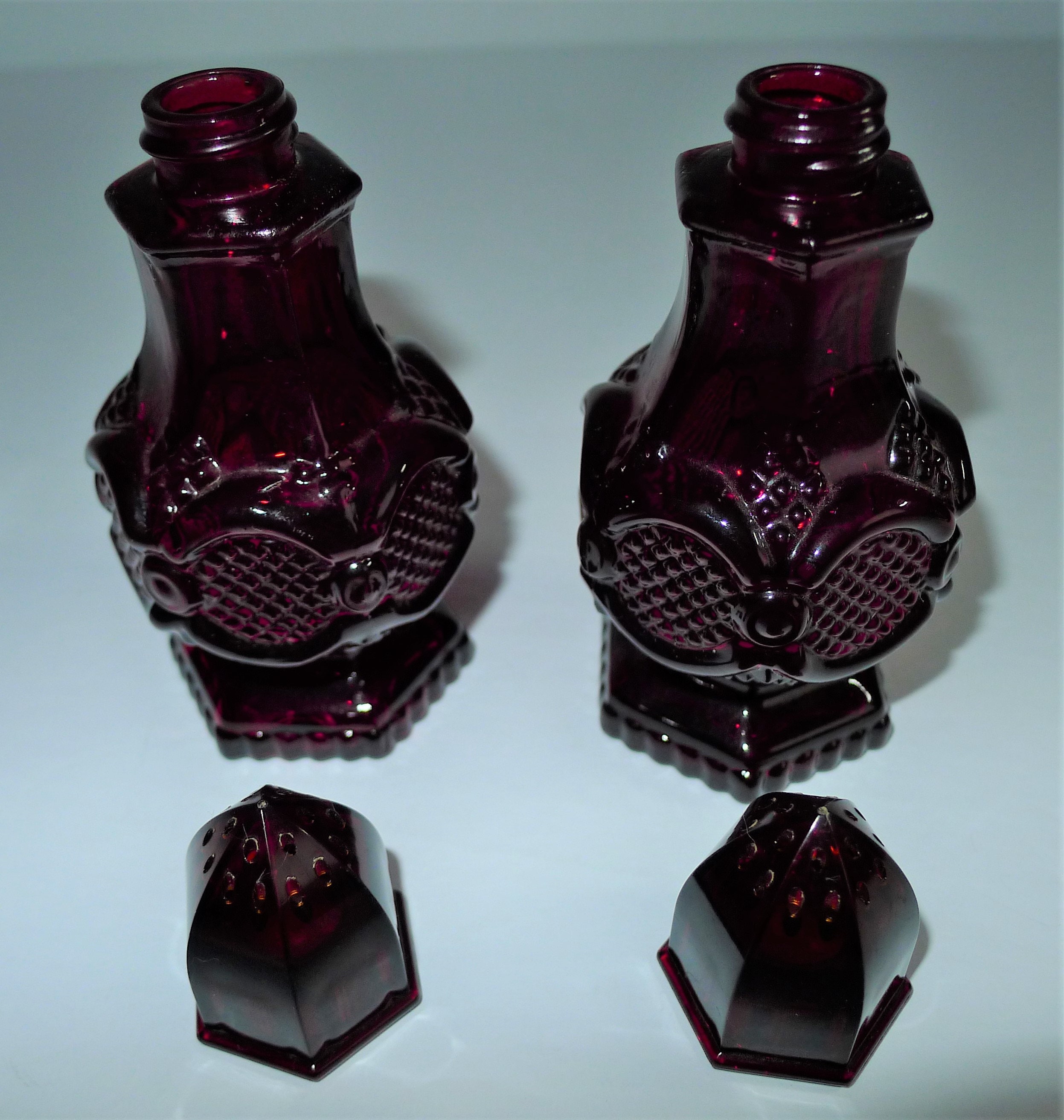 Nice Vintage Set of AVON Ruby Red Cape Cod Collection Glass Salt and ...