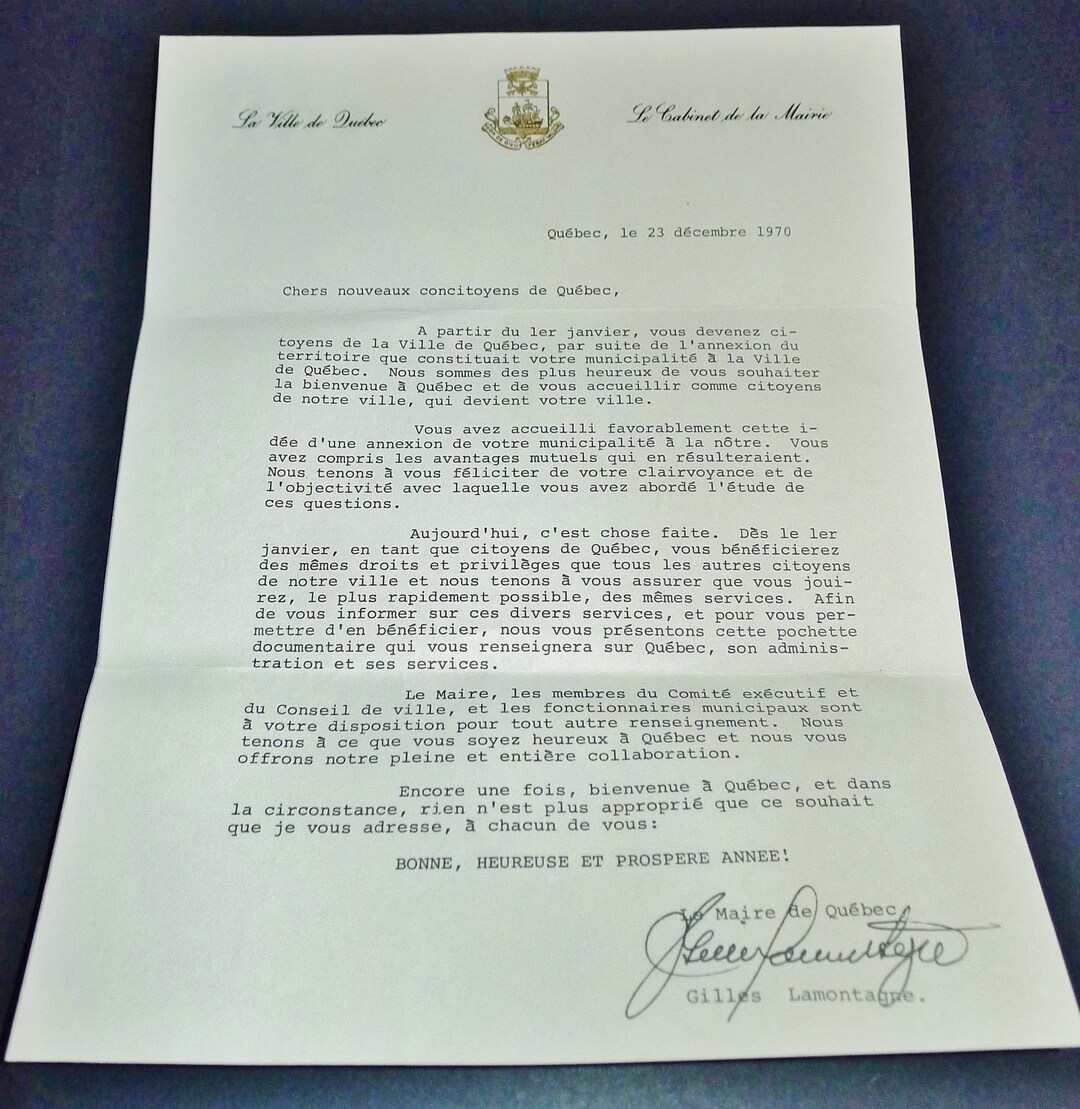 Welcome Letter During the Annexation of the Suburbs of Quebec - Etsy