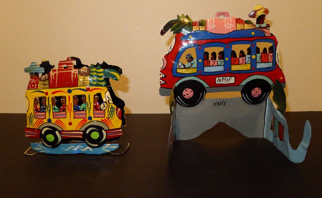 Charming Vintage Haitian Hand Painted Metal Bus Folk Art Wall Art and a ...