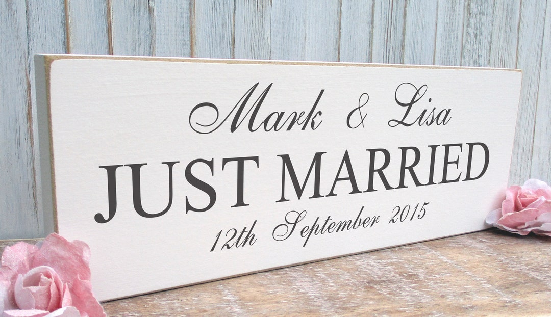 Personalised Just Married Wedding Sign Free Standing Vintage Shabby ...