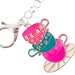 Stacked Teacups Keychain Large Enameled Charm Pink & Blue Tea Cups and ...