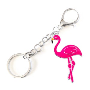 Pink Flamingo Keychain Large Enameled Charm Tropical Key Chain Swivel ...