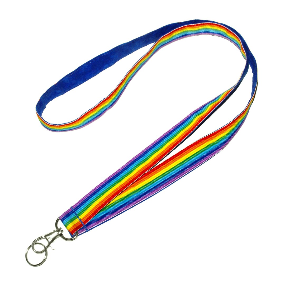 Rainbow Stripes Reversible Lanyard • Bright Blue Lanyard • Keychain ...
