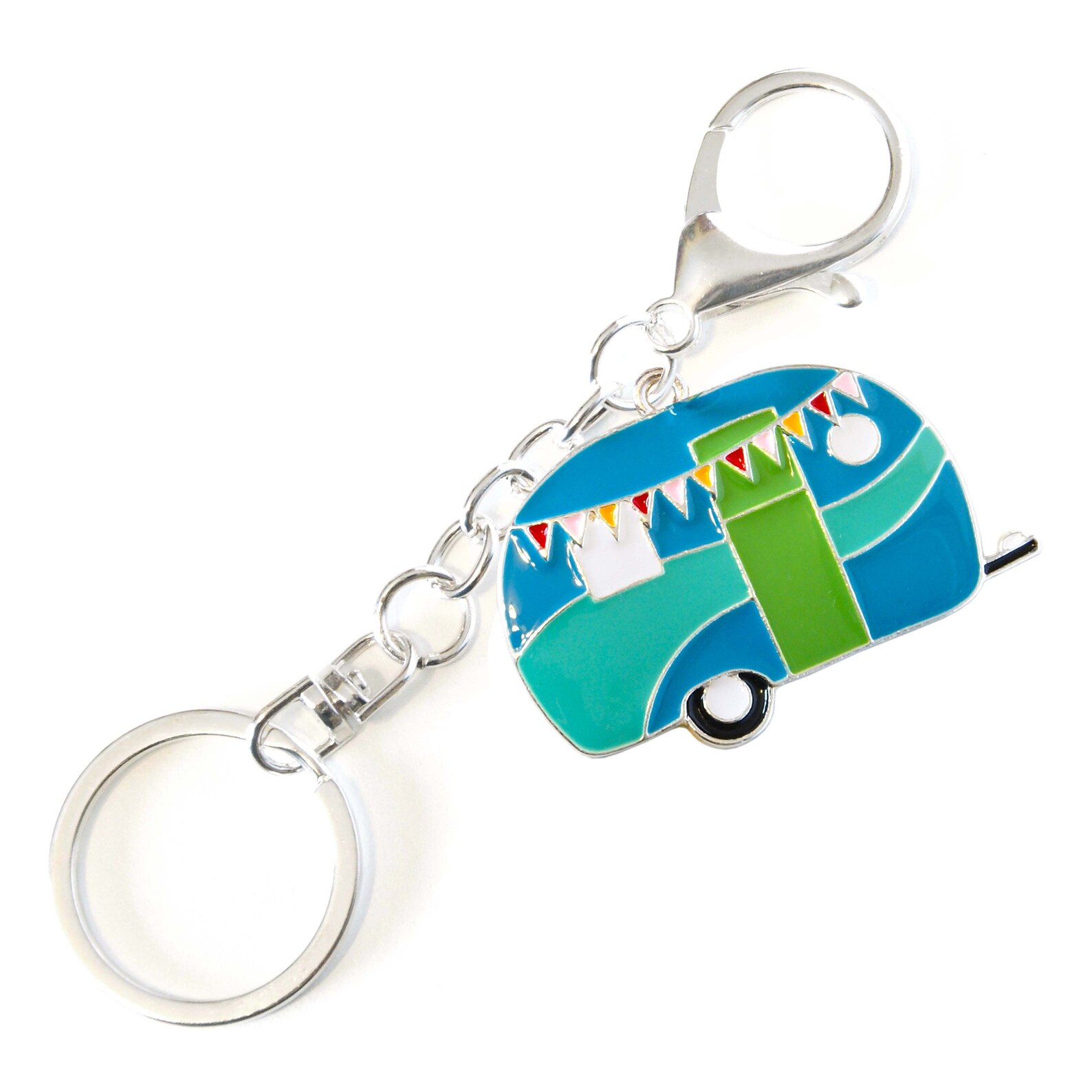 Camping Keychain • Large Pink or Blue Enamel Camper Charm • Swivel ...
