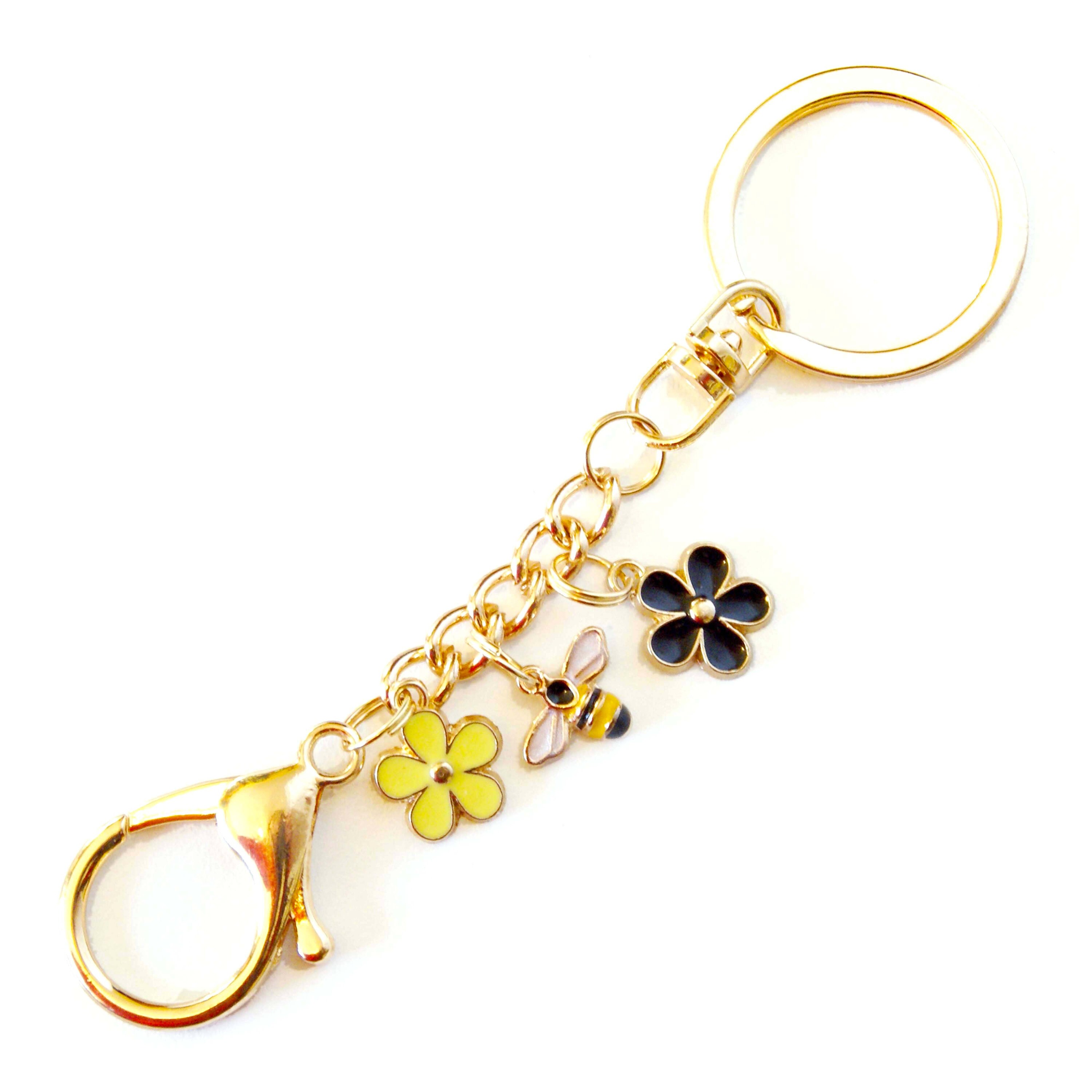 Bee and Flowers Keychain Enameled Charms Key Chain Swivel - Etsy