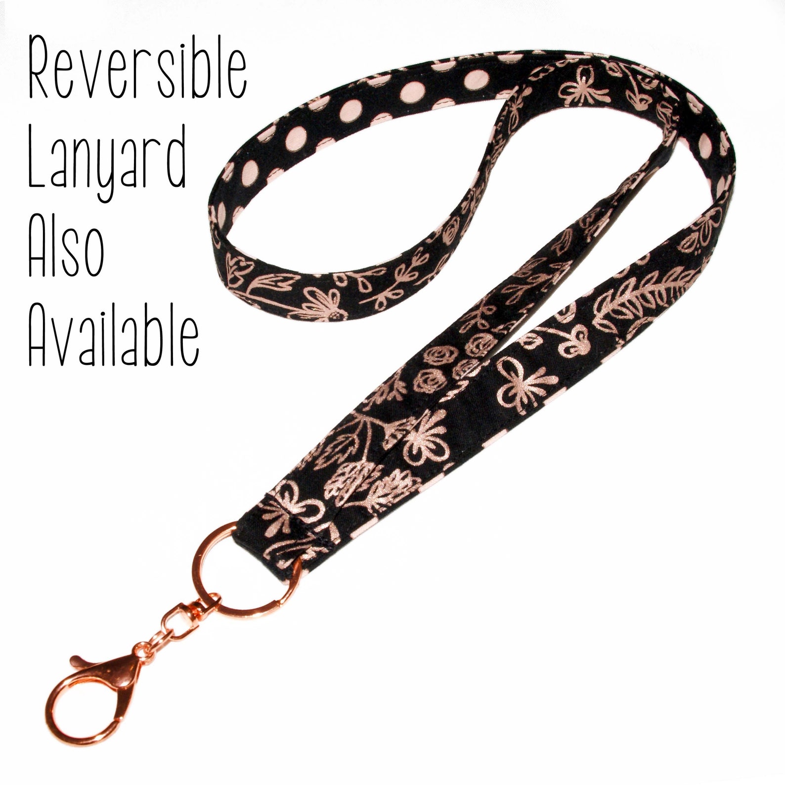 Metallic Rose Gold Key Fob Keychain Floral Vine on Ivory | Etsy