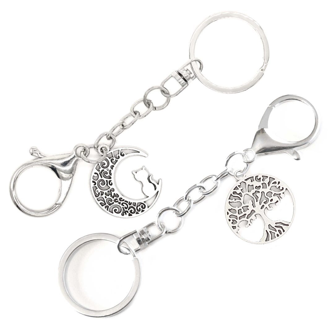 Cat & Moon or Tree of Life Keychain • Filigree Patterned • Swivel ...