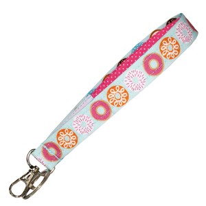Donuts Keychain • Doughnuts Key Fob Wristlet • Pink or Blue • Key Strap ...