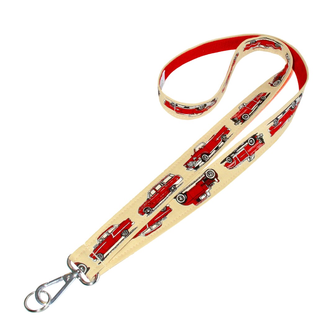 Retro Car Lanyard • Keychain Neck Strap • ID Badge Holder • Beige With ...