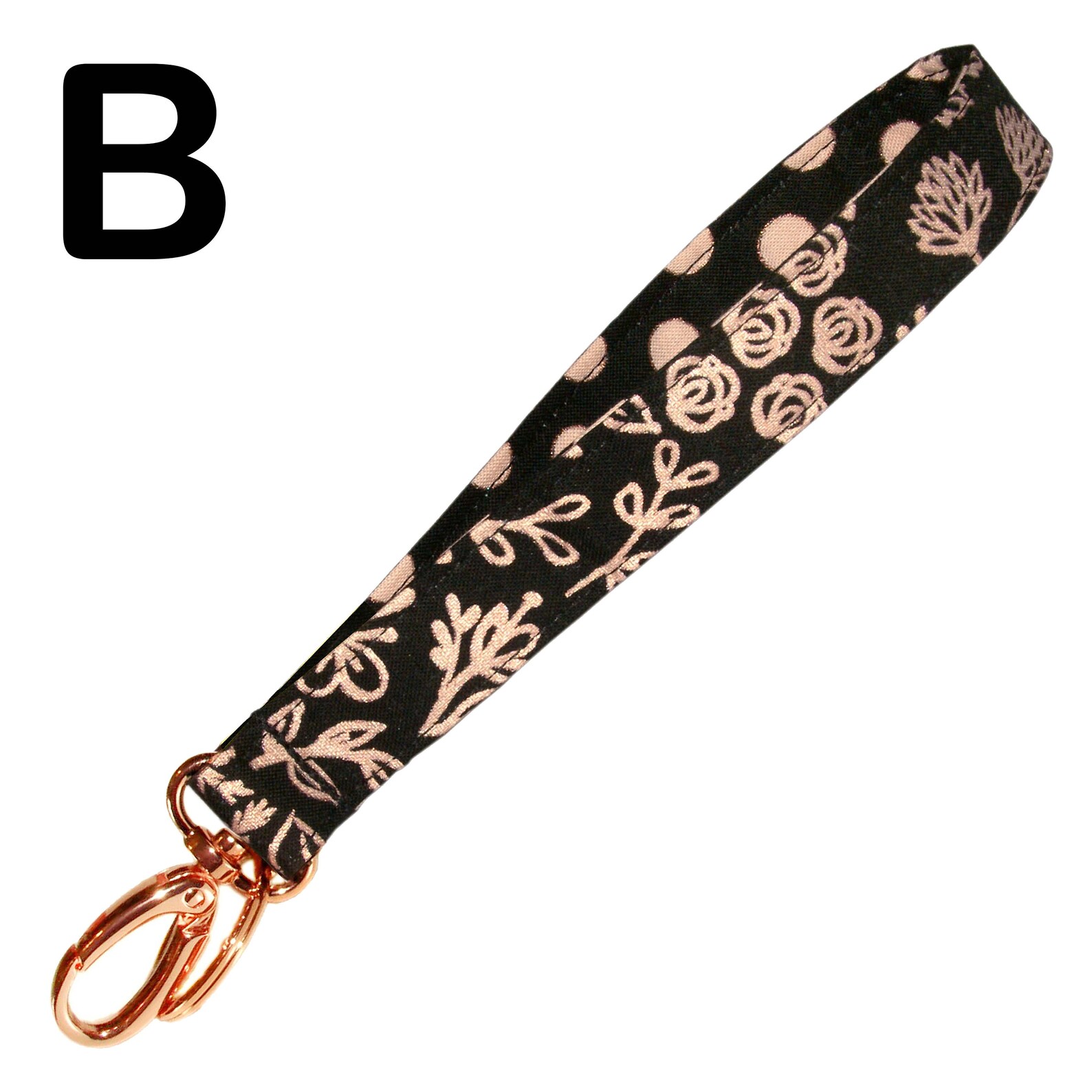 Metallic Rose Gold Key Fob Keychain Floral Vine on Ivory | Etsy