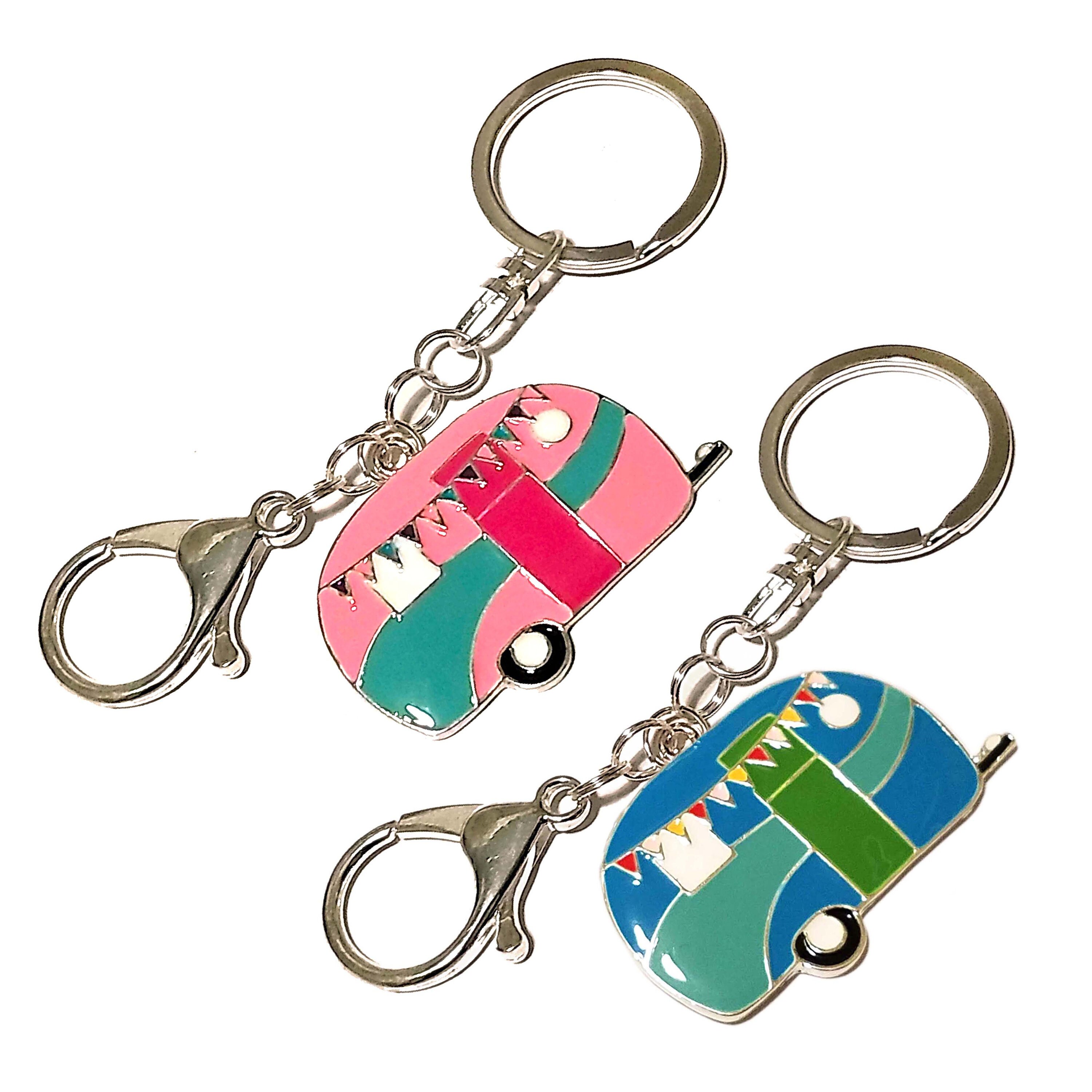 Camping Keychain Large Pink or Blue Enamel Camper Charm | Etsy