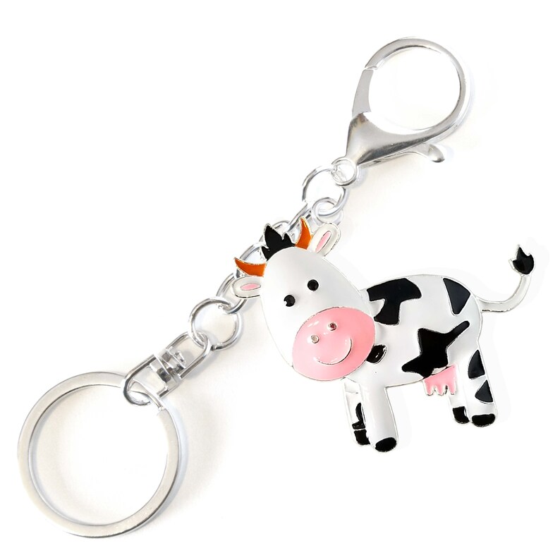 Happy Cow Keychain • Enamel Cow Charm • Brown • Black & White • Keyring ...