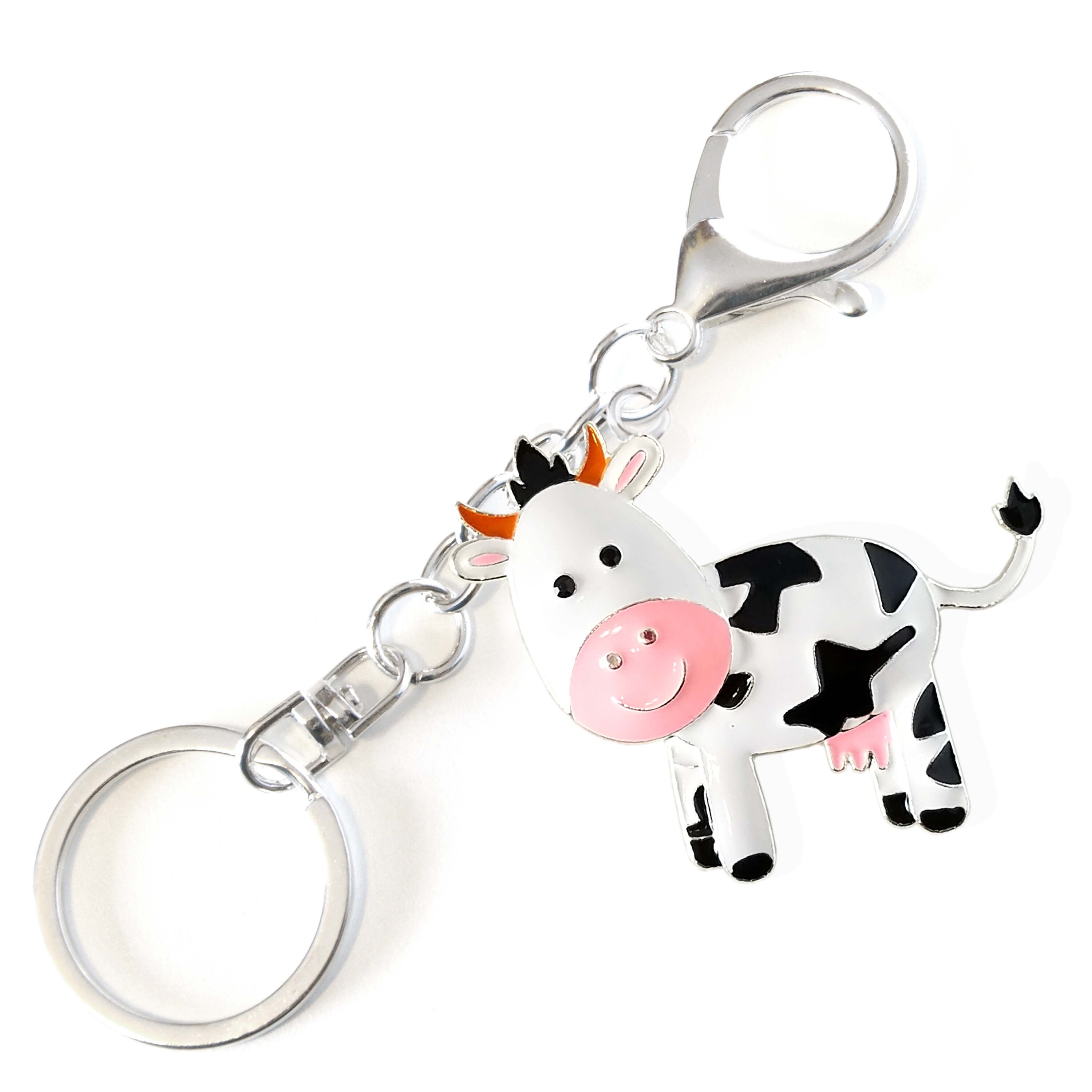 Happy Cow Keychain • Enamel Cow Charm • Brown • Black & White • Keyring ...