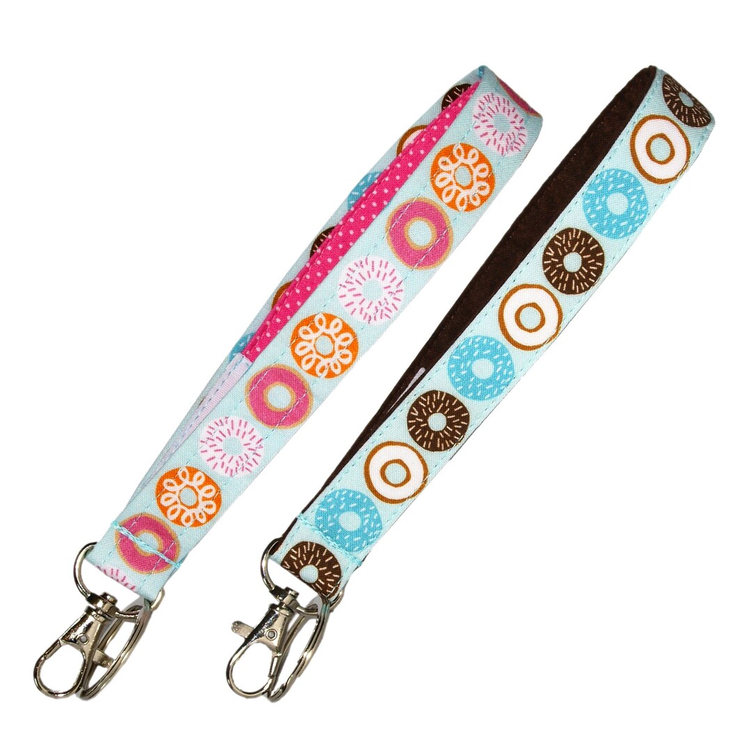 Donuts Keychain Doughnuts Key Fob Wristlet Pink or Blue - Etsy
