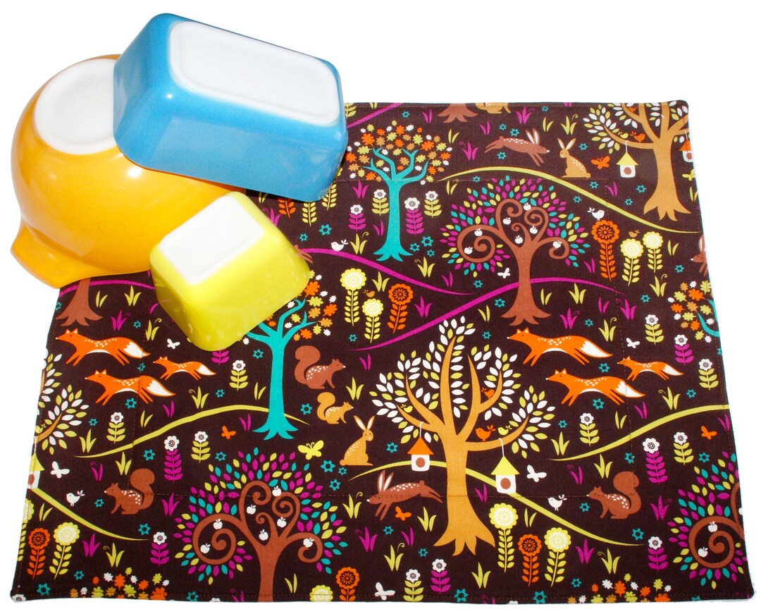 Fox Forest Coffee Station Mat • Dish Drying Mat • Pet Placemat ...