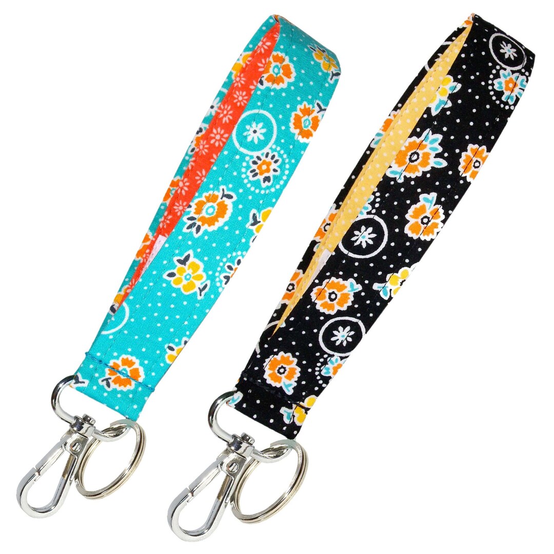 Floral Wrist Keychain • Flower Key Fob • Wristlet • Blue or Black ...