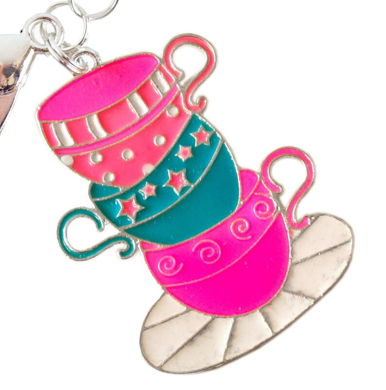 Stacked Teacups Keychain Large Enameled Charm Pink & Blue - Etsy