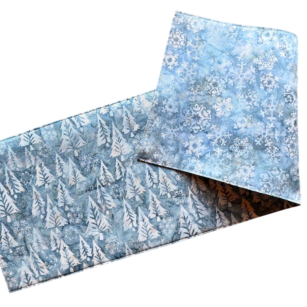 Reversible Winter Table Runner • Batik of Pine Trees and Snowflakes ...