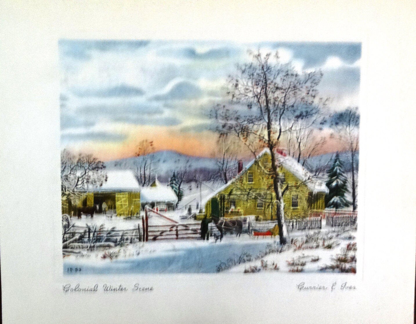 Colonial Winter Scene 15:53 Currier & Ives Reproduction Small Embossed ...