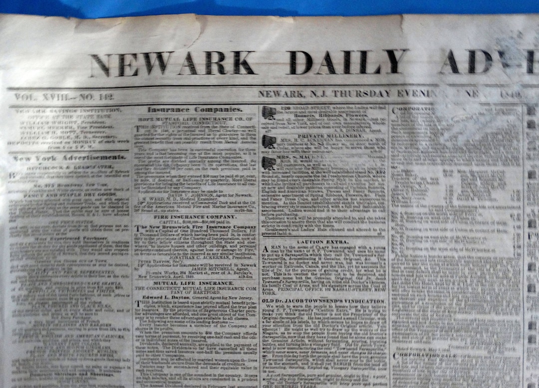 Newark Daily Advertiser Newspaper, Newark, NJ, Thursday Evening, June ...