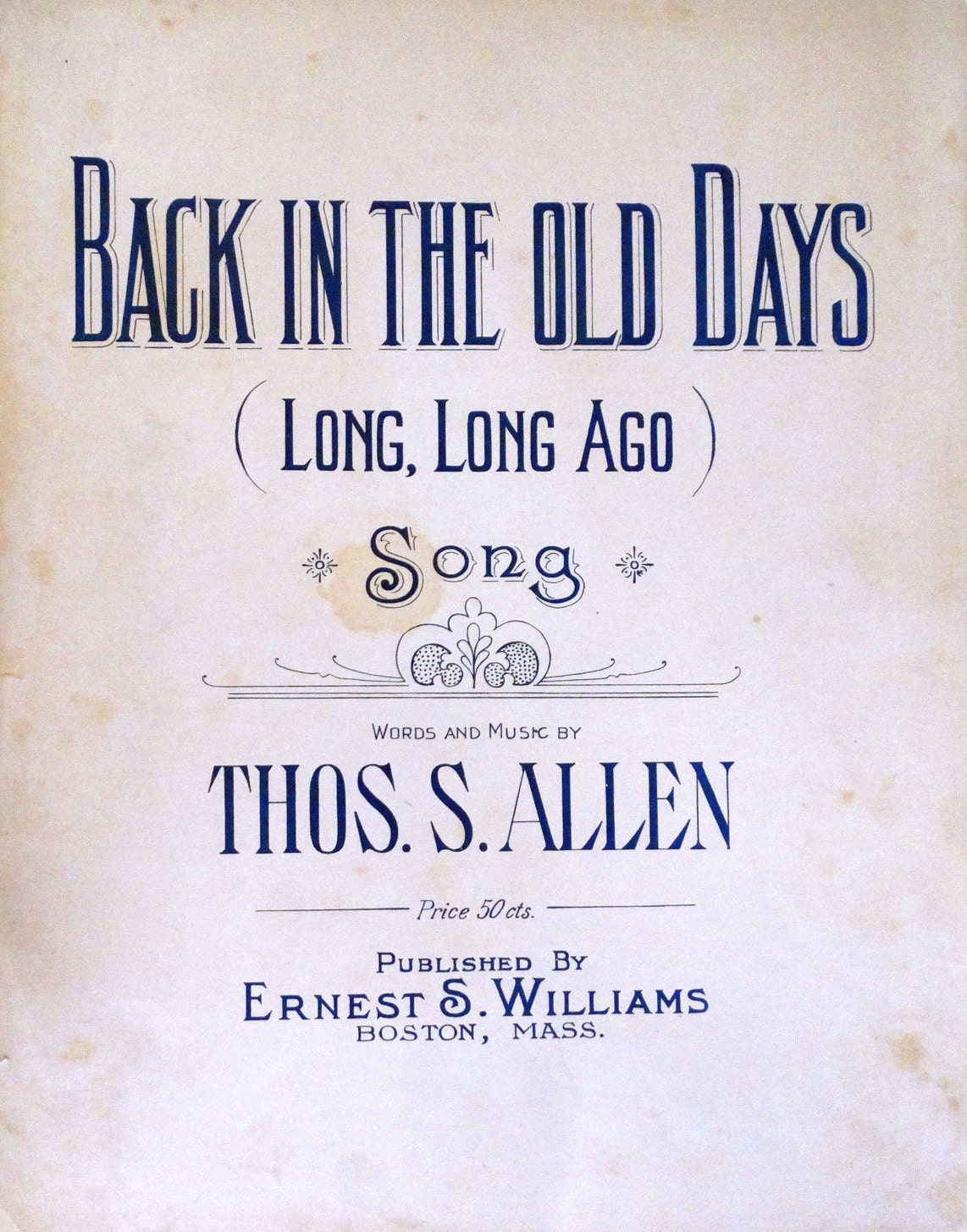 Back in the Old Days (long, Long Ago) Song 1910 Vintage Sheet Music by ...