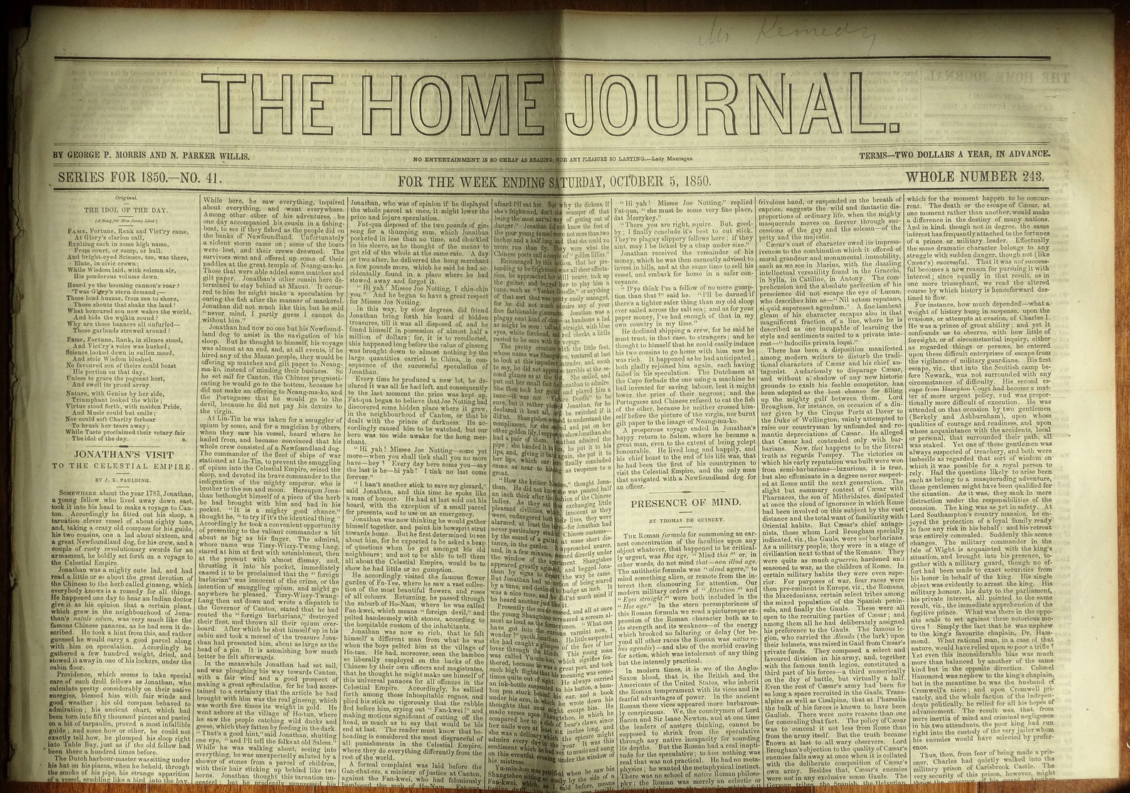 The Home Journal Newspaper by Morris and Willis, Week Ending Saturday ...