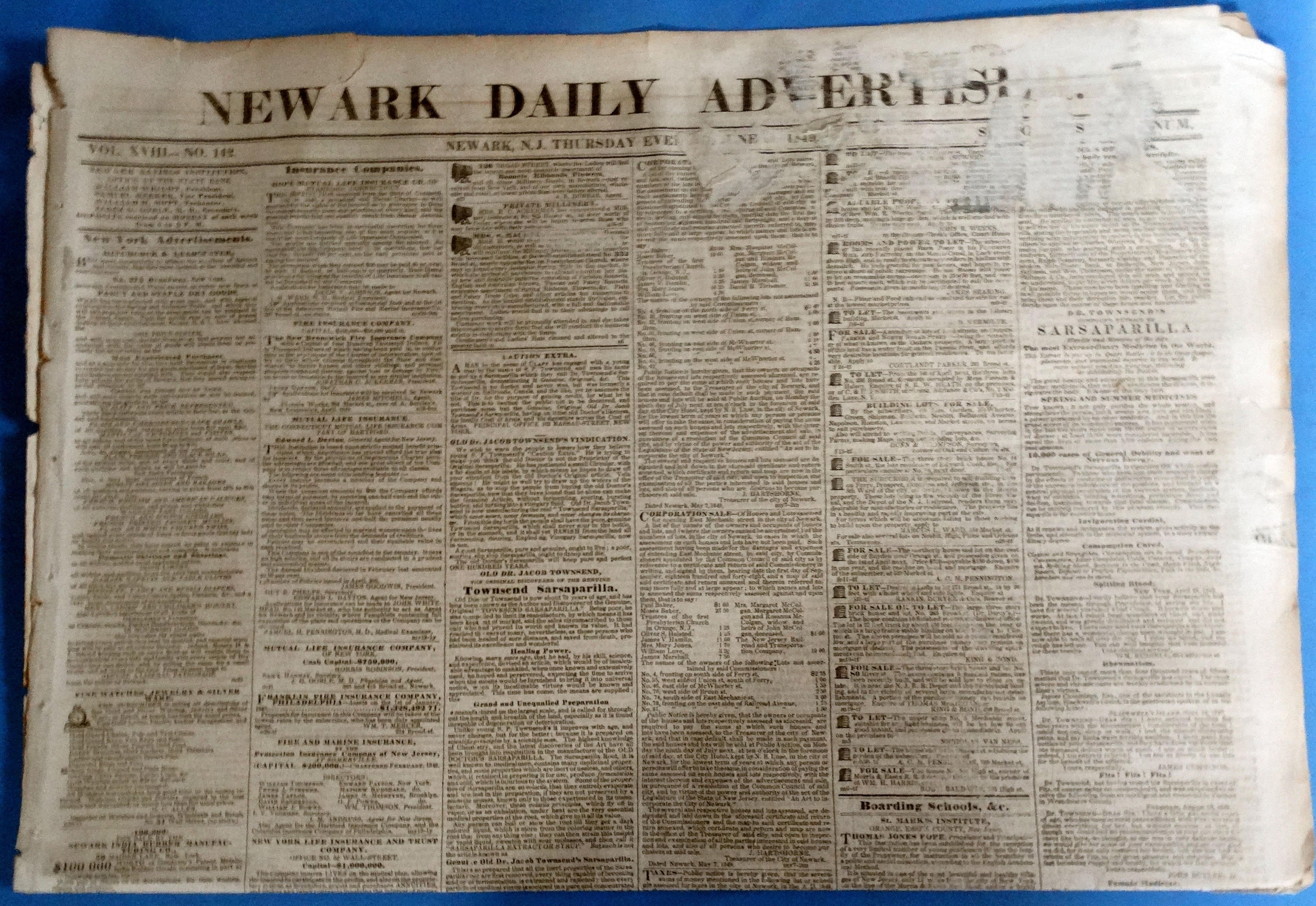 Newark Daily Advertiser Newspaper, Newark, NJ, Thursday Evening, June ...