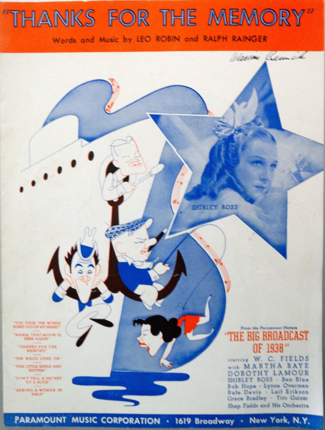 Thanks for the Memory Vintage Sheet Music by Leo Robin and Ralph ...