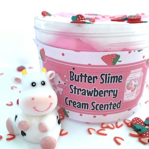 Strawberry Cow Butter Slime, Scented Slime, Pink Cow Slime Charm ...