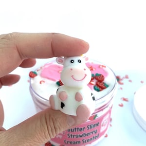 Strawberry Cow Butter Slime, Scented Slime, Pink Cow Slime Charm ...