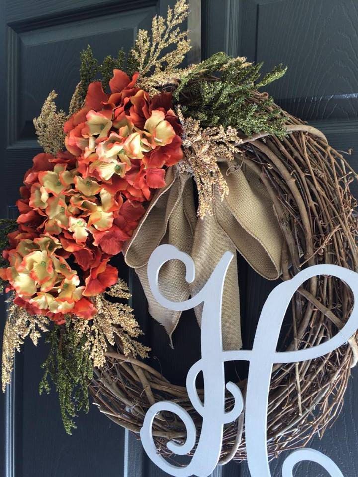 Fall Wreath Fall Front Door Wreath Fall Monogram Wreath | Etsy